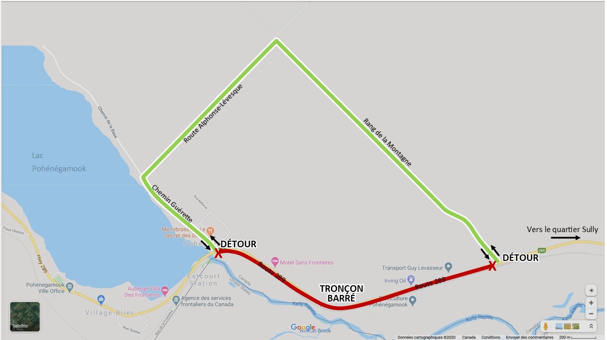 Fermeture d'un tronçon de la route 289 à Pohénégamook - TVA CIMT CHAU
